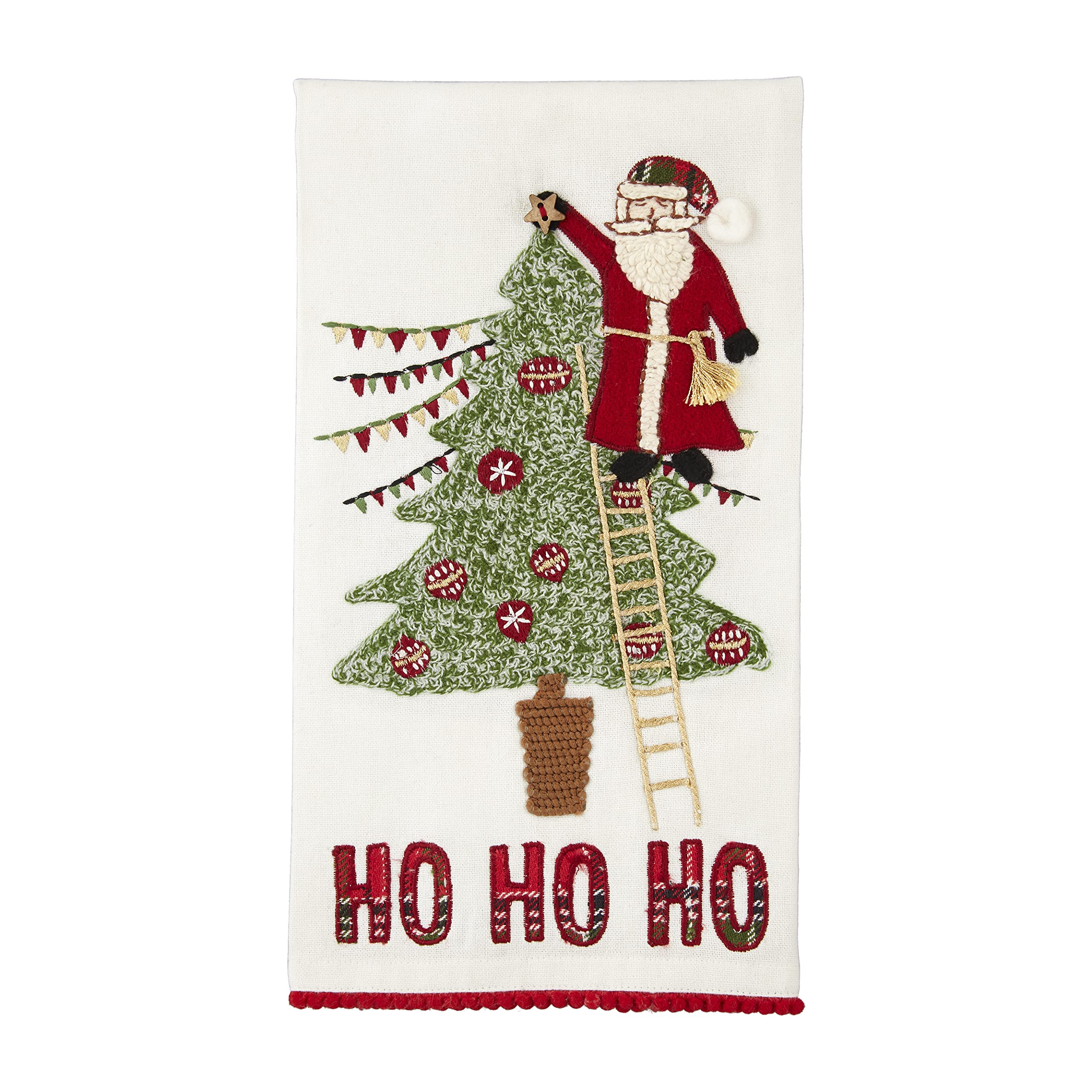 Mud Pie Embroidered Christmas Tea Towel, Ho Ho Ho, 26" x 18"