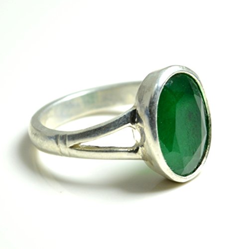 Jewelryonclick 4 Carat Natural Emerald Silver Cut Rings for Women's May Birthstone Jewelry in Size 4-13