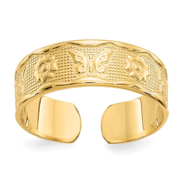IceCarats 14K Yellow Gold Flower Butterfly Wings Adjustable Toe Ring Open Midi Band Summer Beach Jewelry