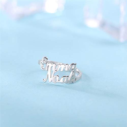 LONAGO Personalized Name Ring Custom Name Stacking Ring Engrave One Two Three Four Names Initial Ring for Women
