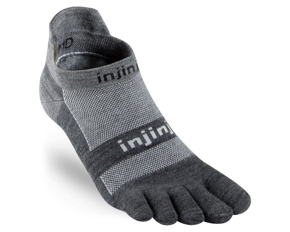 Injinji 2.0 Men's Run Lightweight No Show Wool Toesocks, Charcoal, Medium