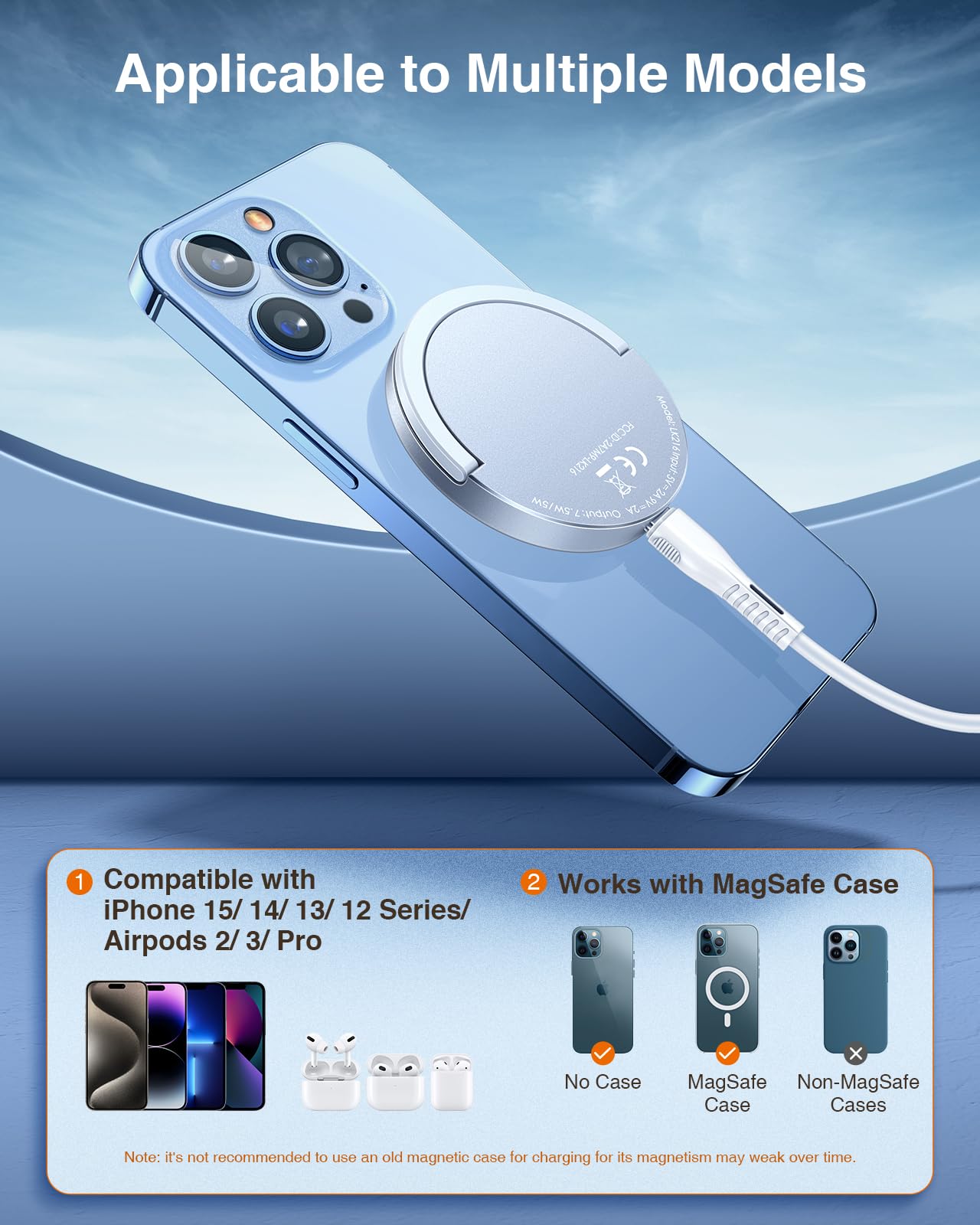 LK Magnetic Wireless Charger Compatible for MagSafe Charger for iPhone 15 Pro/15/14 Pro Max/14 Pro/14 Plus/13/13 Pro/13 Pro Max/iPhone 12 Pro/12 Pro Max, 3.3 ft Cable(No Adapter), White