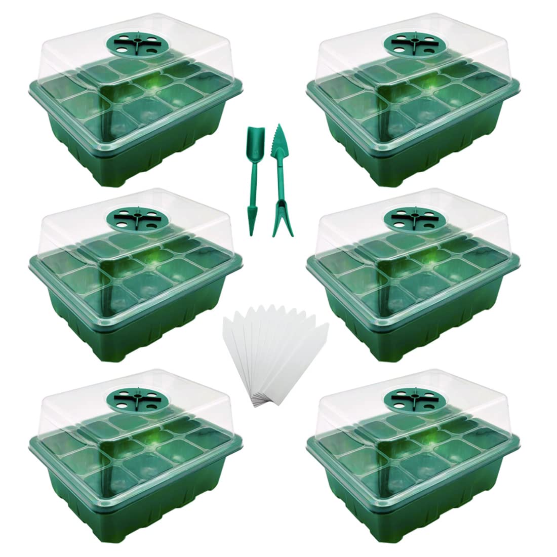 JCBritw 6-Pack Seed Starter Trays, 72-Cell Thickened Seed Starter Kit with Humidity Dome, Flat Reusable Plant Germination Trays with Drain Hole, Seeds Propagation Tray