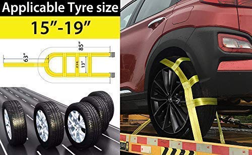 JCHL Tow Dolly Basket Straps with Flat Hooks (2 Pack) Yellow Car Wheel Straps Universal Vehicle Tow Dolly Straps System Fits 15"-19" Tires Wheels 10000 lbs Working Capacity