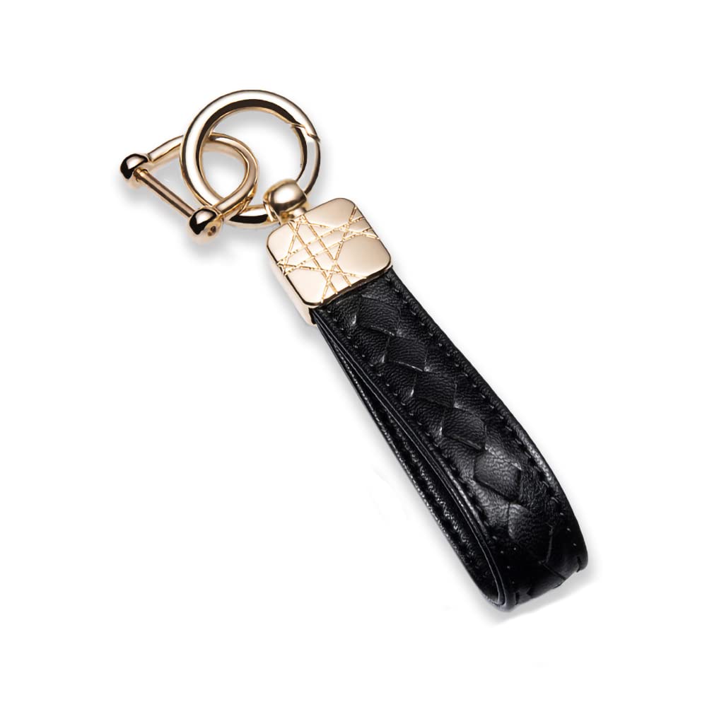 Multifunctional Car and Home Keychain Genuine Leather Key Chain and Metal Key Rings for Men Women Wallets Handbag Decorates (Black)