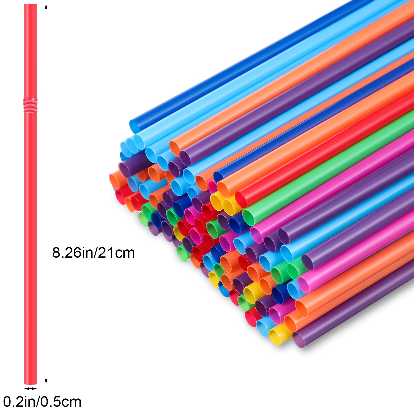 Plastic Straw Dispenser and 100 Pcs Drinking Straw Organizer Container with Stainless Steel Lid Transparent Drinking Straw Holder Striped Plastic Straw Plastic Drinking Straw (Bright Colors)