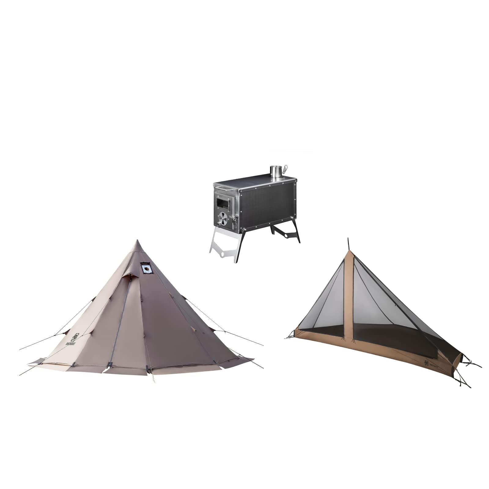 OneTigris Rock Fortress Hot Tent, Half Dome Mesh Inner Tent, and Tiger Roar Wood Stove Combo