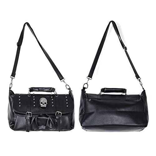 Popular Fashion Womens Personalise Punk Rivet Skull Shoulder Bag Handbag Black (Black)