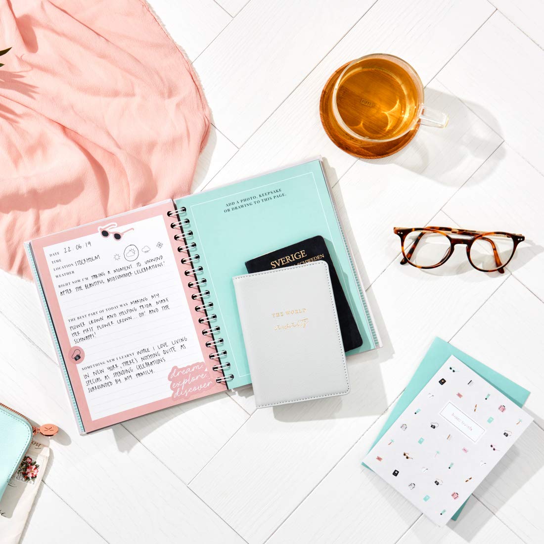 kikki.K Its About The Journey Designer Collection - A5 PVC Continental Journal Cloud White, Includes Lined & Prompted Journaling Pages, Durable PVC Cover, Measures 7.68" L x 6.02" W x 0.55" H