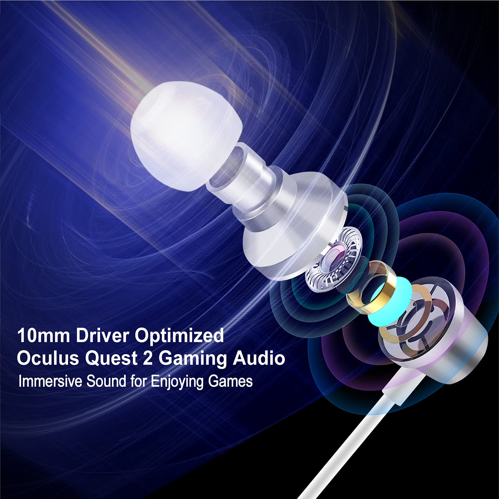 KIXAR VR Earbuds Compatible with Oculus Quest 2 Noise Isolating Wired Headphones Costomized Made for Oculus Quest 2 VR Headset Noise Cancelling in Ear Earphones with 360° Sound and 5 Pairs Ear Caps