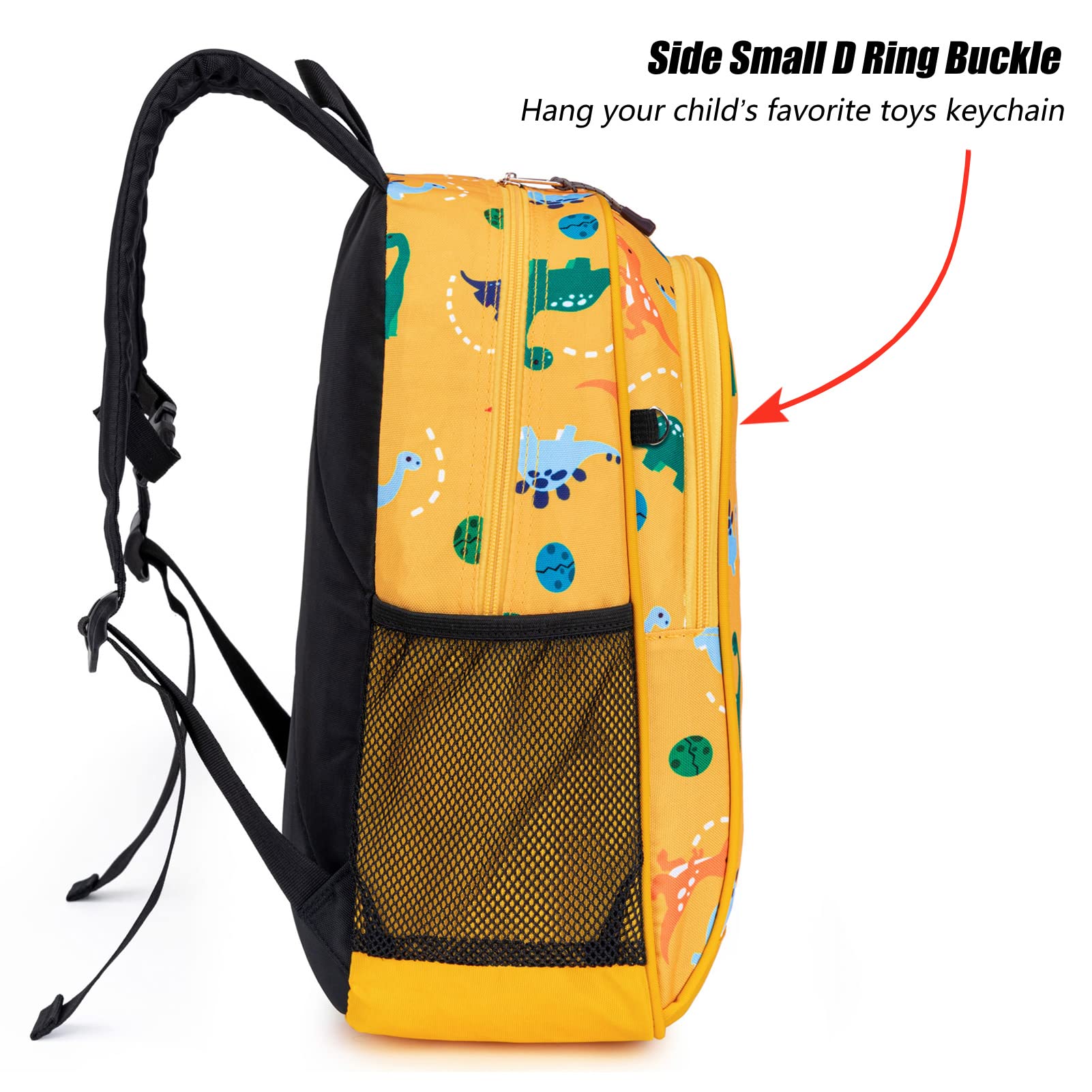 JinBeryl Toddler Backpack for Boys, 12 Inch Kids Dinosaur Backpack for Preschool or Kindergarten, Yellow