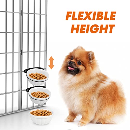 YECERCAN Dog Kennel Water Bowl, 2 Pack Ceramic Hanging Dog Crate Water Bowls No Spill, Removable Thick Tilted Cat Food/Water Bowls for Small Dogs, Cats, Rabbit, Guinea Pigs(5.7 * 2.4&4.7 * 2”)