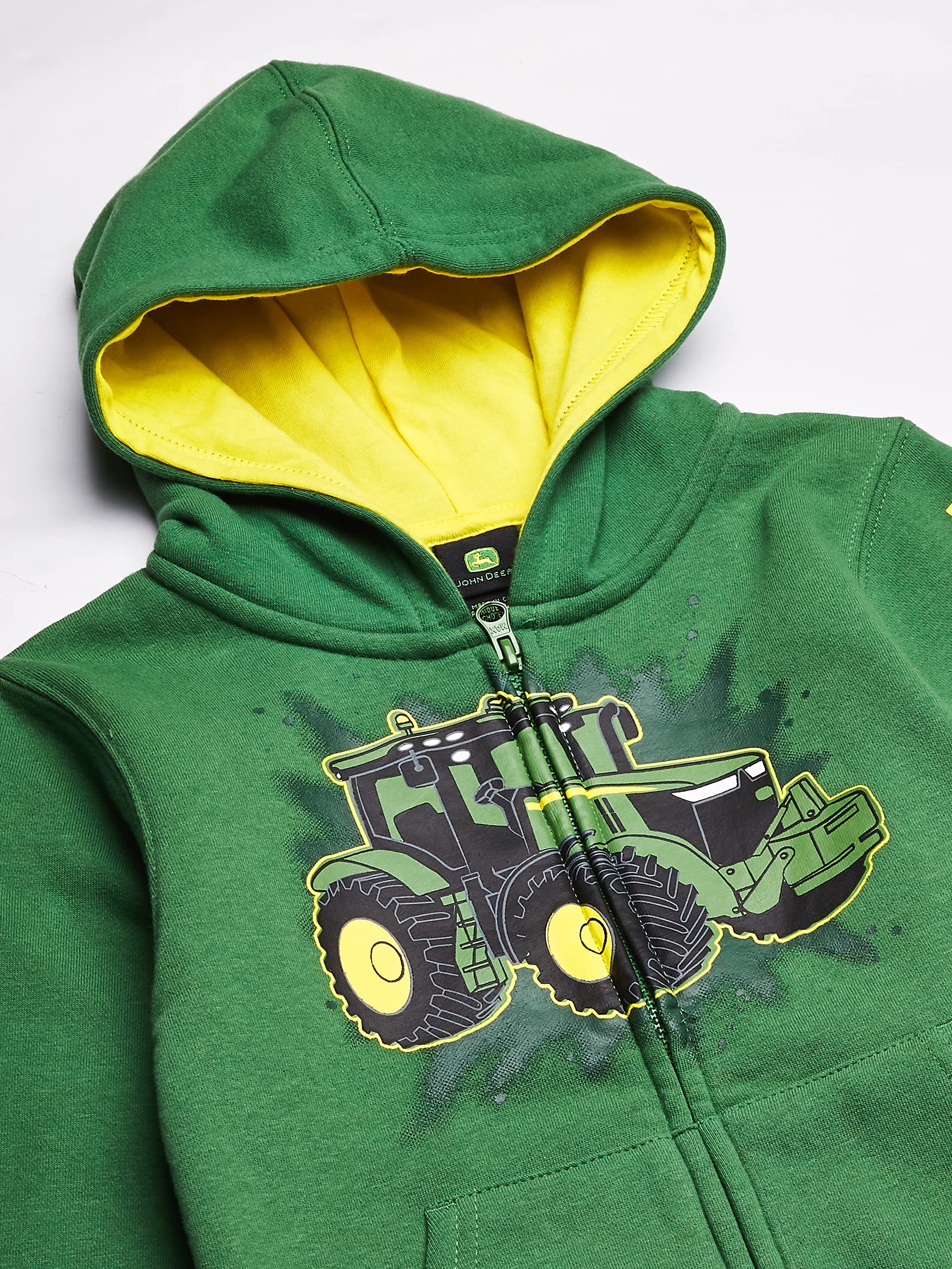John Deere Boys' Little Fleece Hoody Zip Front, Green Tractor, 4