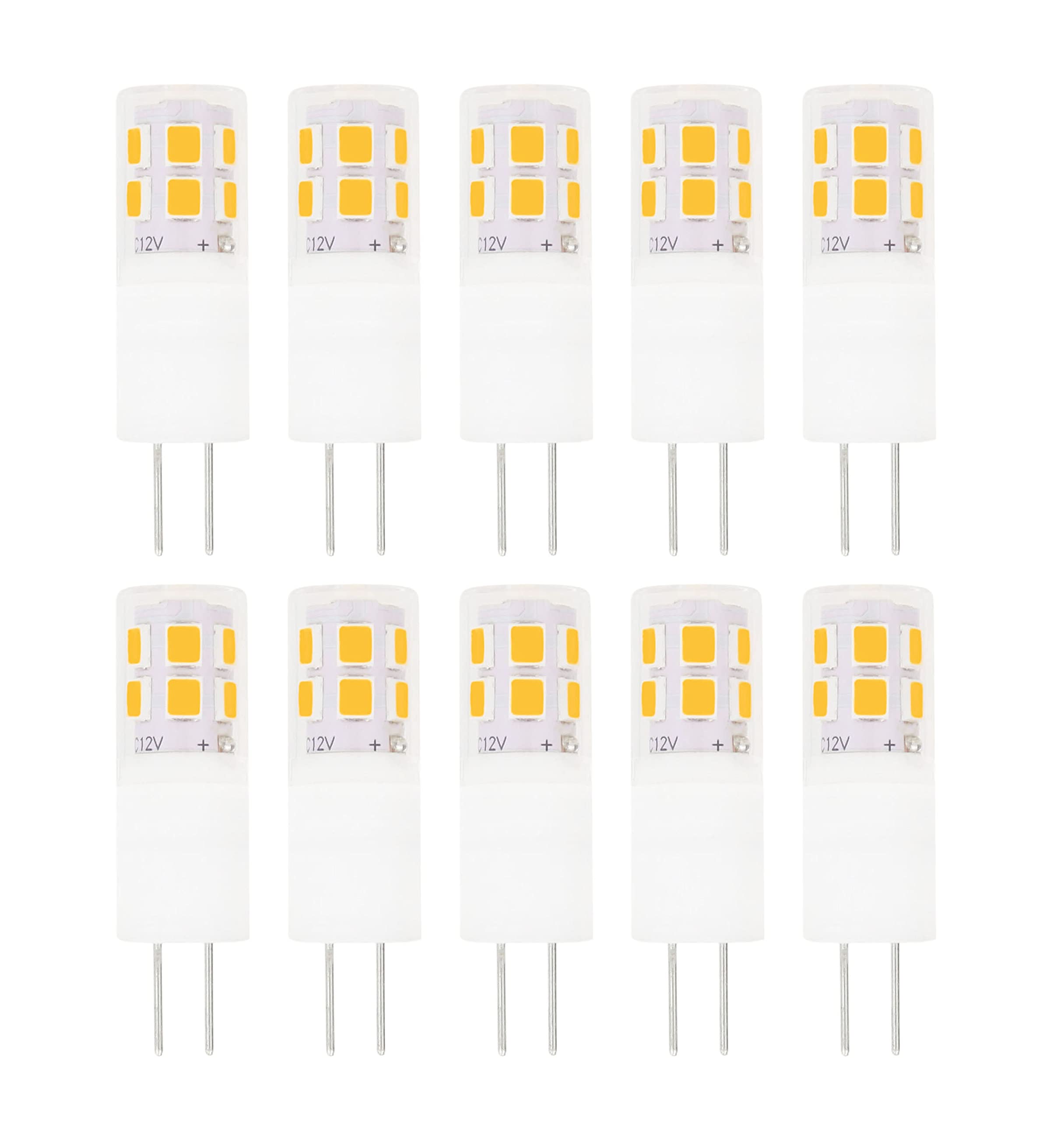 Lamsky G4 LED Bulb Bi-Pin Base AC/DC 12V G4 LED Bulb 2.5W 25W Halogen Replacement 3000K Warm White Dustproof Shockproof Not-dimmable(10-Pack)