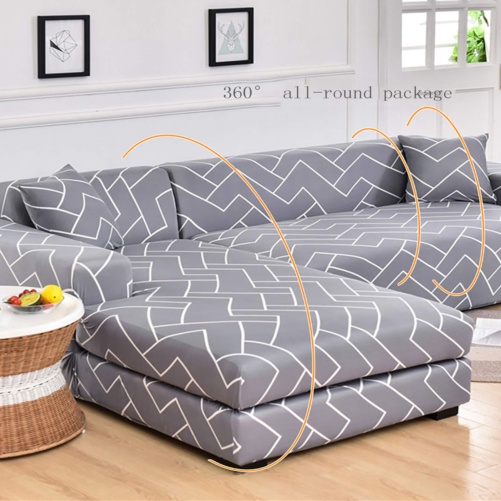KWOPA Living Room Sofa Cover,Printed Stretch Universal Couch Cover,1 Piece Sectional Sofa Slipcover for L Shape,Elastic Furniture Protector-E 1 Seater