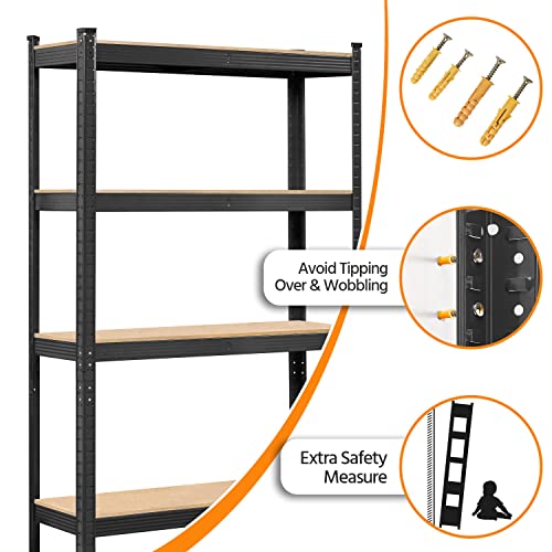 Topeakmart 2PCS Storage Shelves 5 Tier Adjustable Metal Shelving Unit Utility Shelves Garage Storage Racks for Warehouse Garage Pantry Kitchen- Black, 35.5 x 12 x 71 Inch