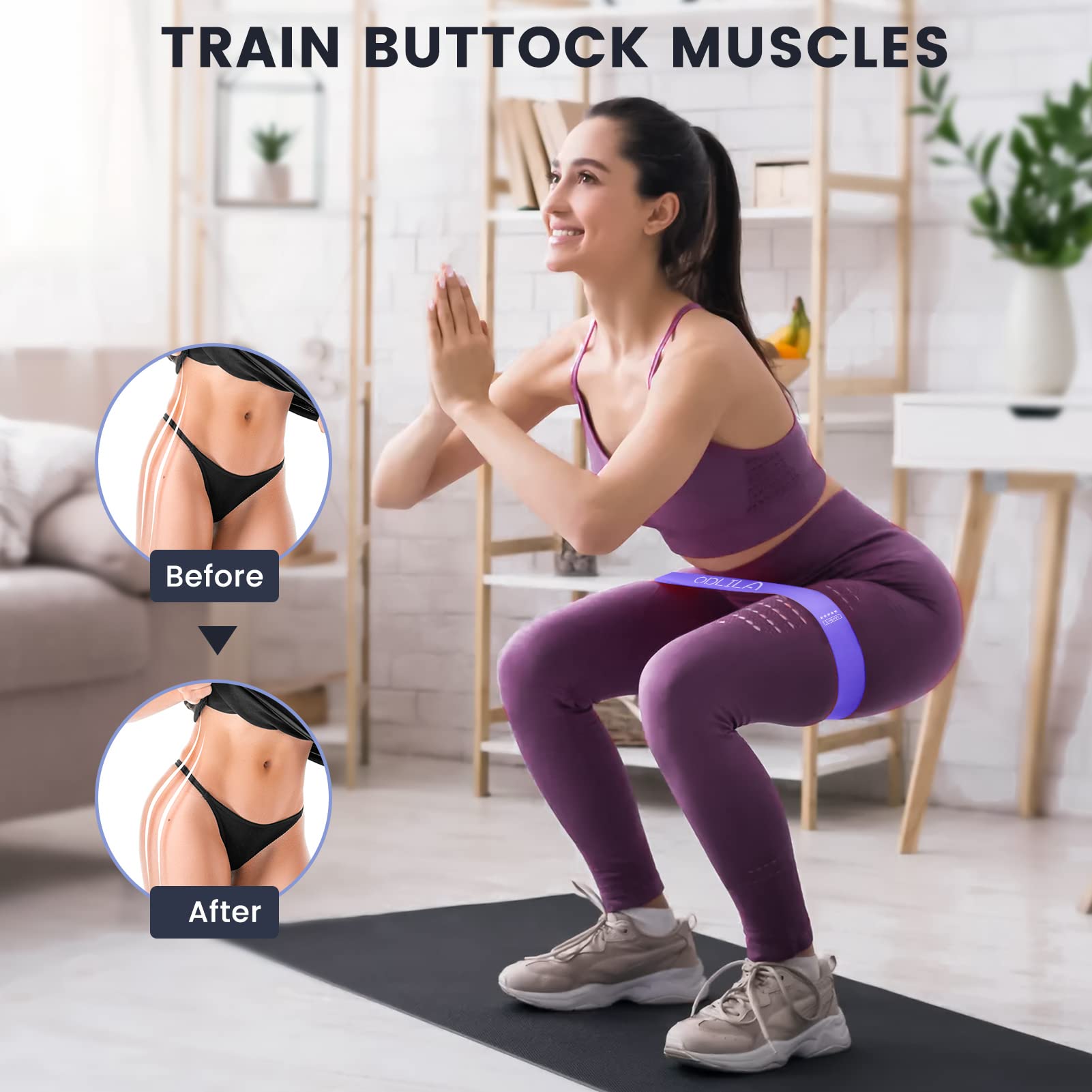 Odlila Resistance Bands, Exercise Workout Bands for Women and Men, 5 Set of Stretch Bands for Booty Legs, Exercise Loop Bands for General Exercise, Stretching and Strength Training(Purple)