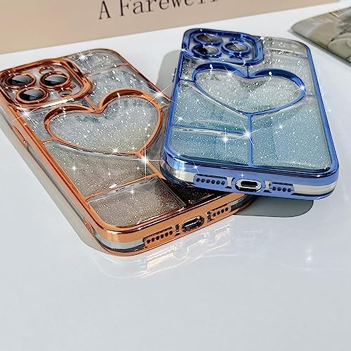Yeddabox Compatible with iPhone 14 Pro Max Case Heart Phone Case Cute Bling Plating Soft Shockproof Full Camera Protection Bumper Phone Cases for iPhone 14 Pro Max Women Girls Case 6.7" - Glod