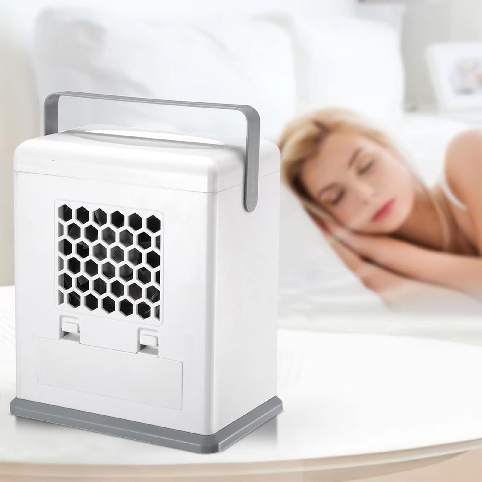 Portable Air Conditioner, Evaporative Air Cooler in 2 Speed, USB/AC Air Personal Conditioner with Timer for Home Office, Bedroom, White