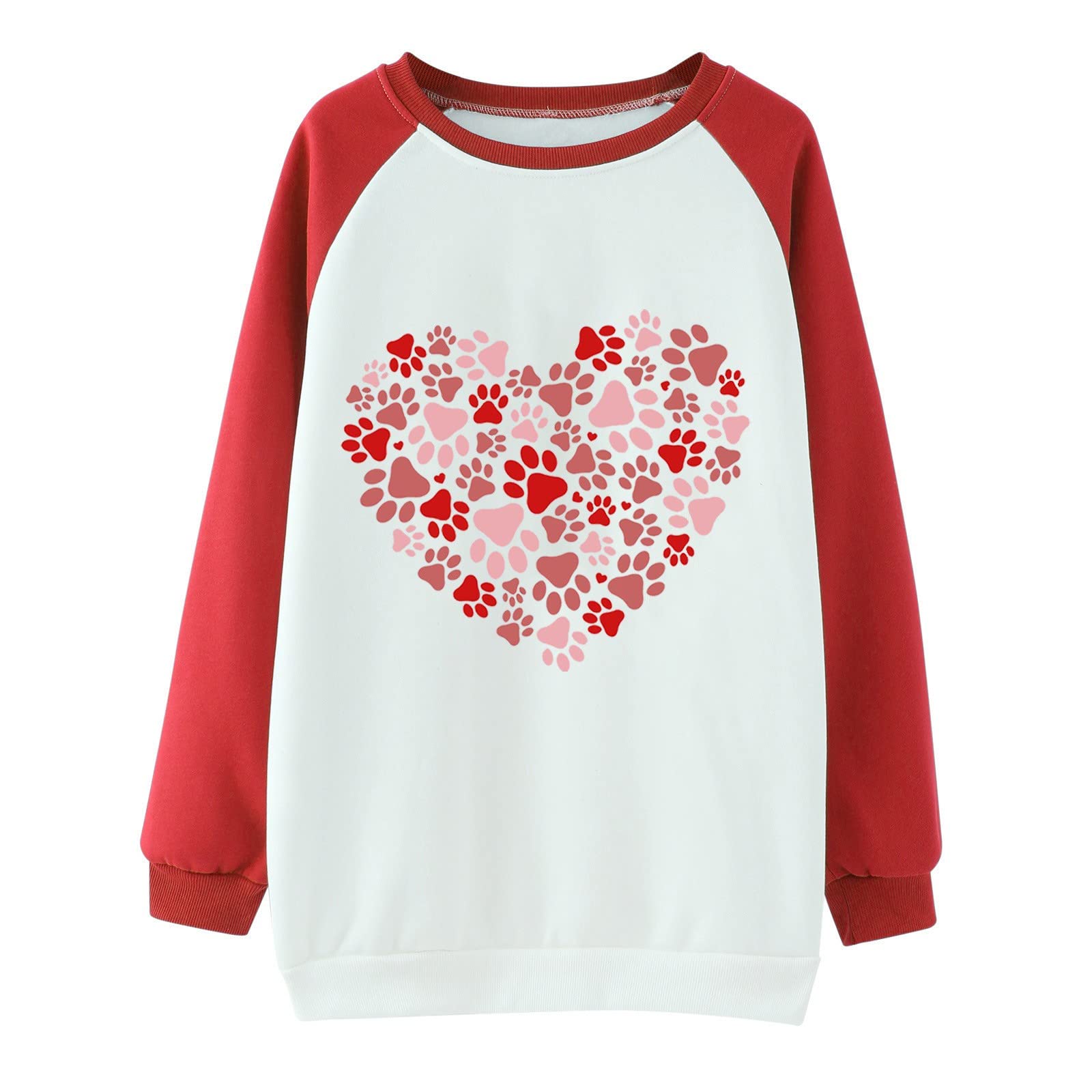 lnmuld Valentines Day Womens Casual Long Sleeve Crew Neck Letter Printed Pullover Hoodless Sweatshirts Distressed Tees Women Red