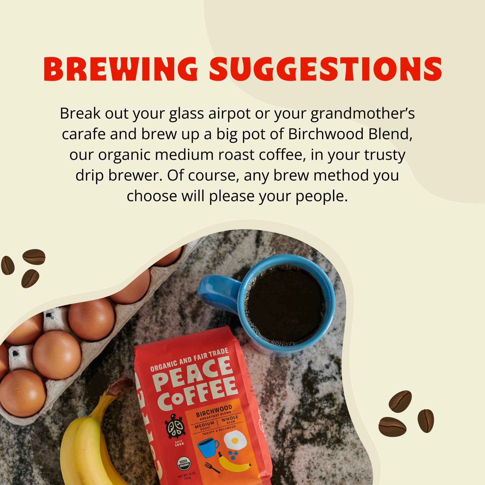 Peace Coffee Birchwood Breakfast Blend | 20 oz Ground Medium Roast | Organic Fair Trade | Smooth, Mild Flavor | Shade Grown, Fresh Roasted