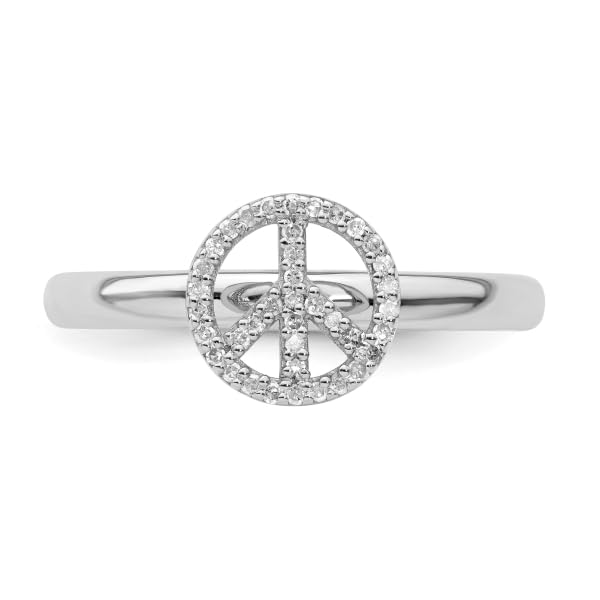 IceCarats 925 Sterling Silver Peace Sign inspirational Symbol Diamond Stackable Ring Size 8
