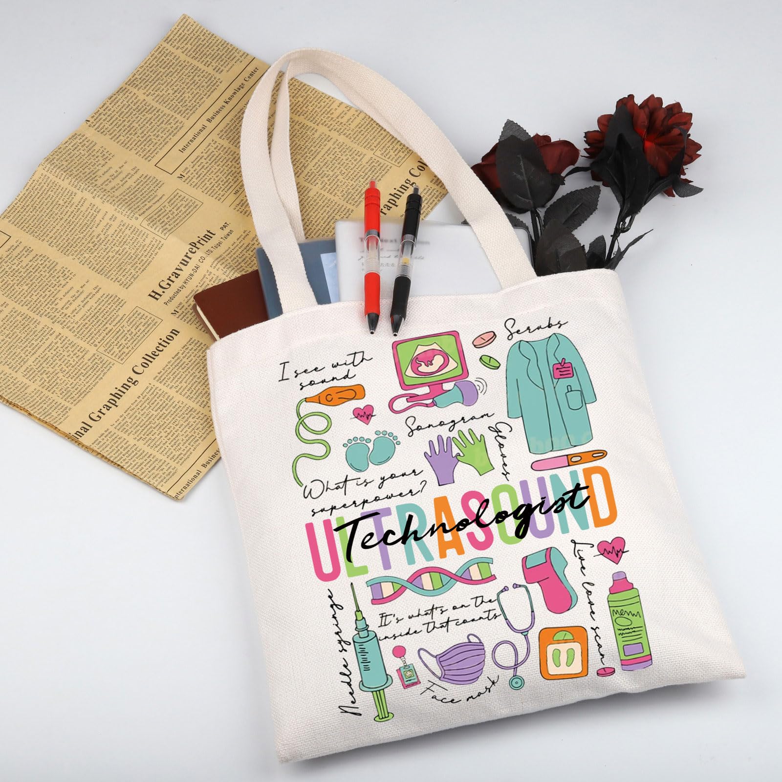 WSNANG Ultrasound Technologist Tote Bag Ultrasound Tech Gift RDMS Grad Reusable Grocery Bag Ultrasound Tech Graduation Gift (Ultrasound TB)