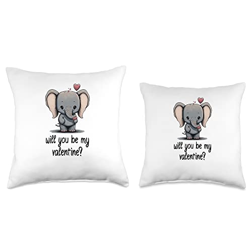 Will you be my Valentine Clothing Valentines Day Sweet Litte Elephant Throw Pillow, 16x16, Multicolor