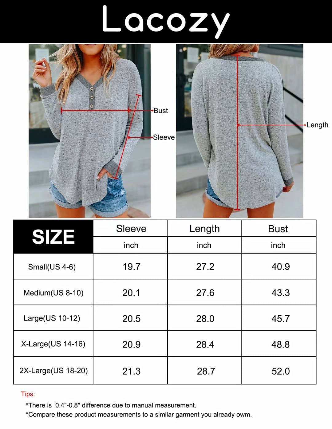 Lacozy Womens Plus Size Ribbed Knit Sweatshirts V Neck Button Sweaters Long Sleeve Color Block Shirts Burgundy Small
