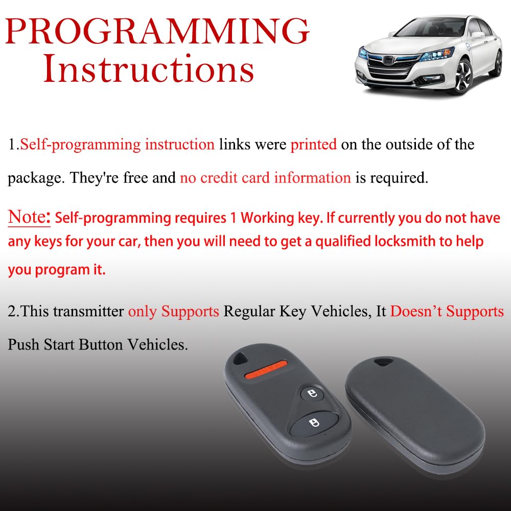 Key Fob Remote Replacement Fits for Honda Civic DX EX LX 2001 2002 2003 2004 2005/Honda Pilot 2003 2004 2005 2006 2007 NHVWB1U523 Keyless Entry Remote Control NHVWB1U521 72147-S5A-A01(Pack of 2)