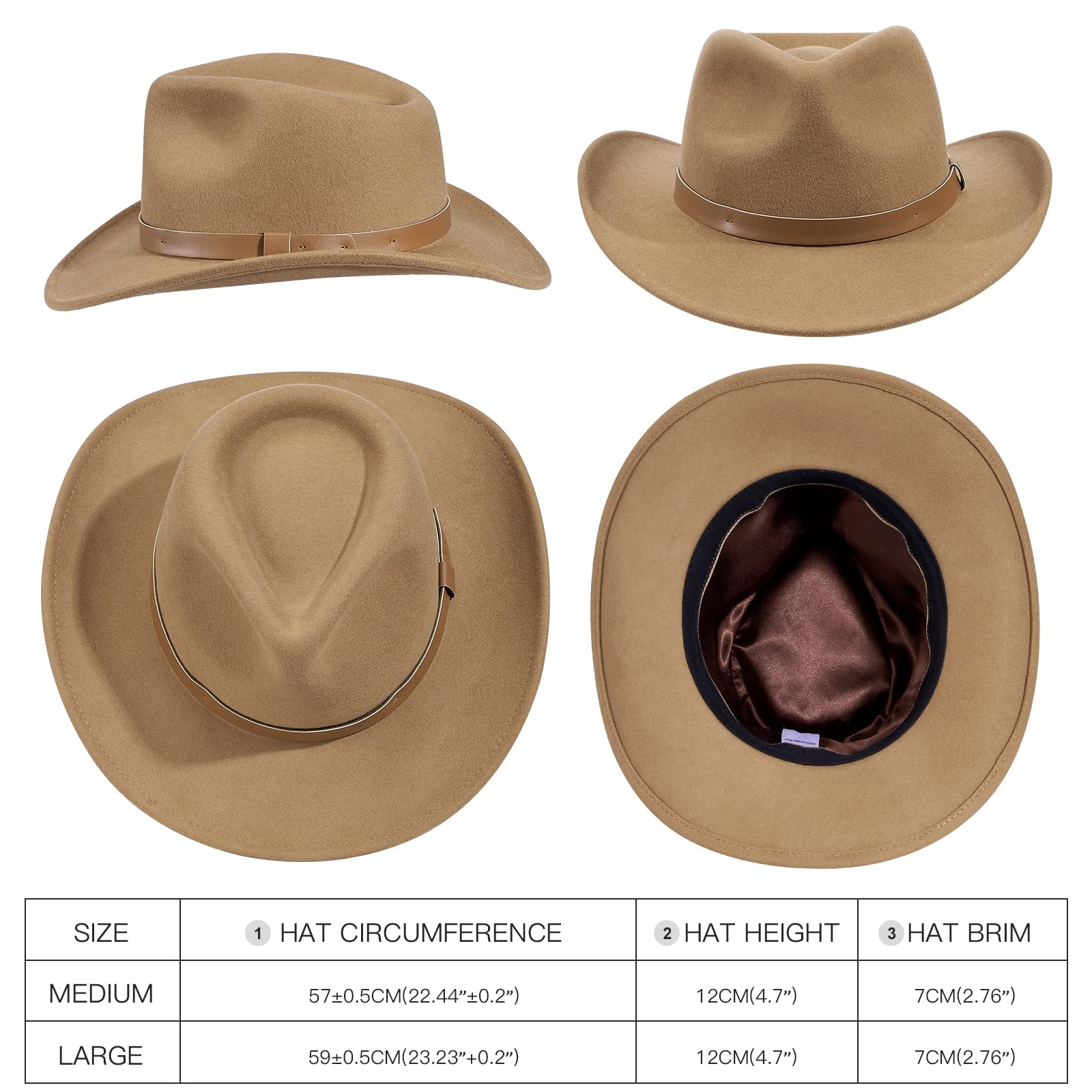 MIX BROWN Western Outback Hat 100% Australian Wool Crushable Mens Cowboy Hat Wide Brim Pinch Front Hat Classic Style