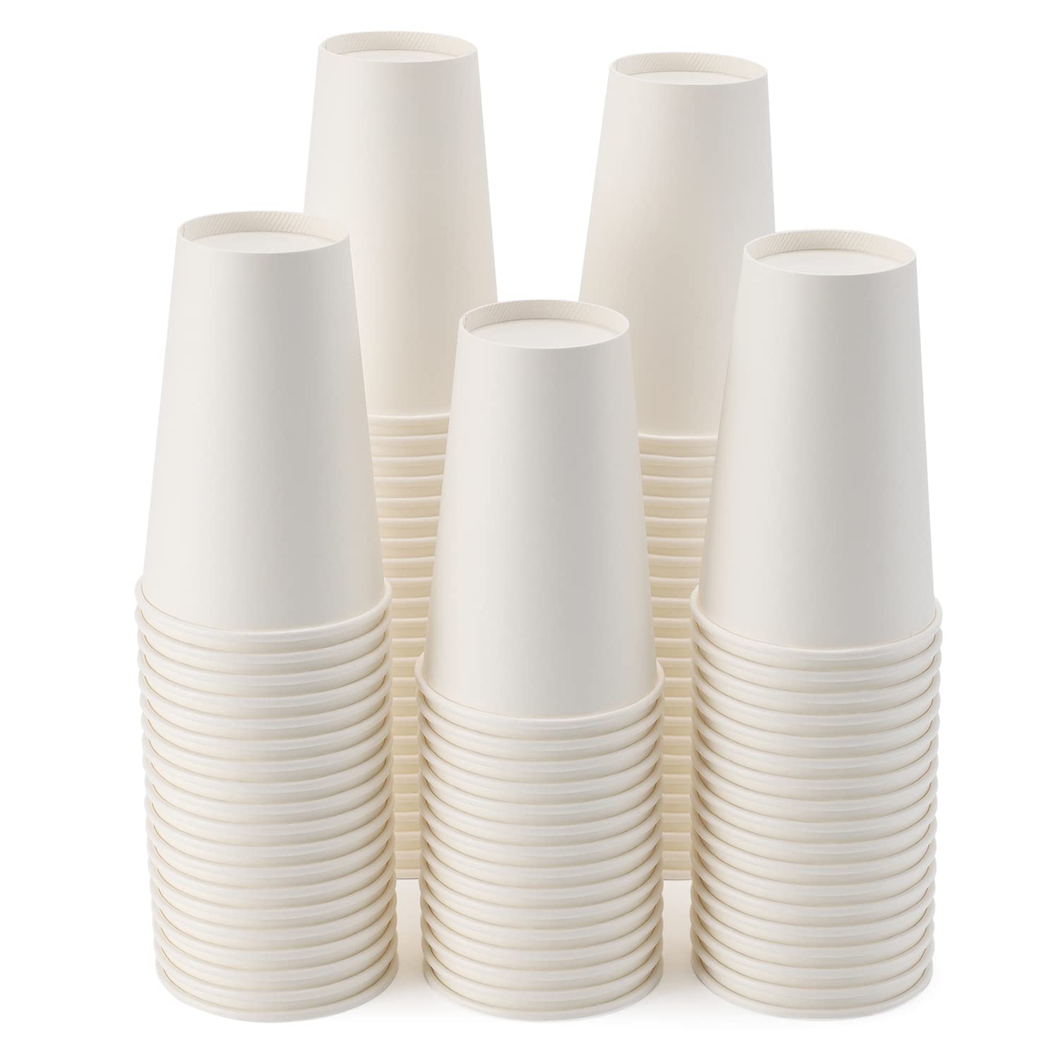 Luck-Mart 【16 oz 100 Pack 】Paper Cups, Paper Coffee Cups 16 Hot Water Caps oz, White