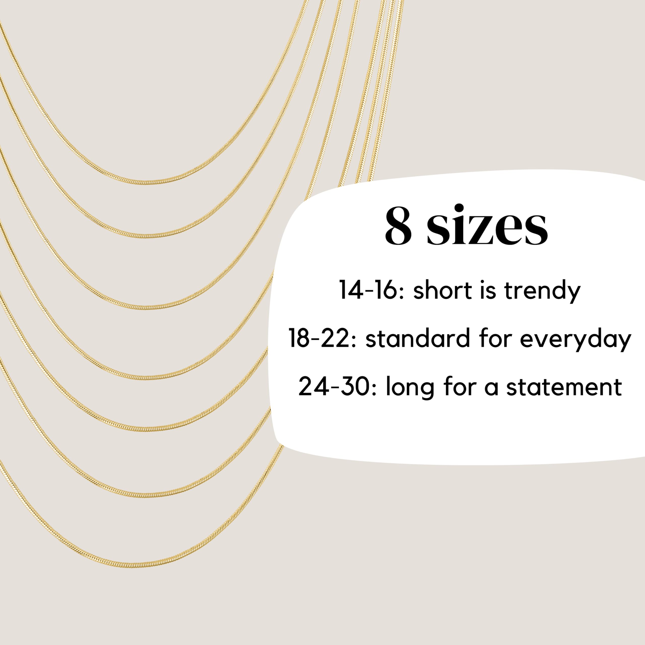KISPER 24k Gold Snake Chain Necklace – Thin, Dainty, Gold Plated Stainless Steel Jewelry for Women & Men with Lobster Clasp, 20”