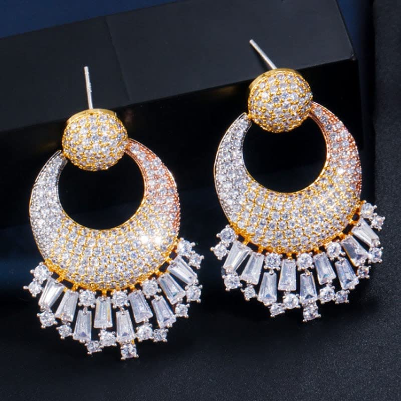 Mixed Plated Color Dubai Copper Stud Earrings for Women's Wedding Bridal Jewelry Brand Zirconia earings Ears