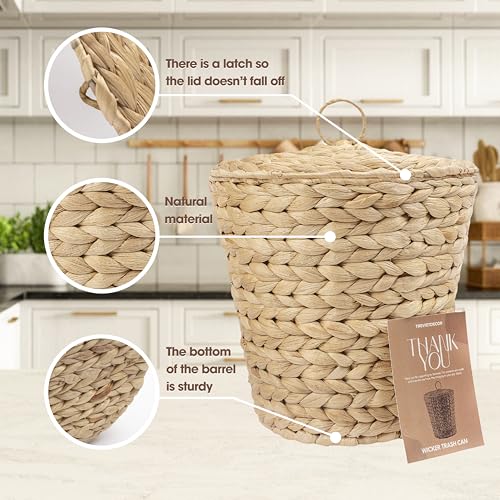 TREVIETDECOR Wicker Trash Can with Lid in Bedroom, Bathroom | Trash Can in Office | Boho Woven Wicker Waste Basket