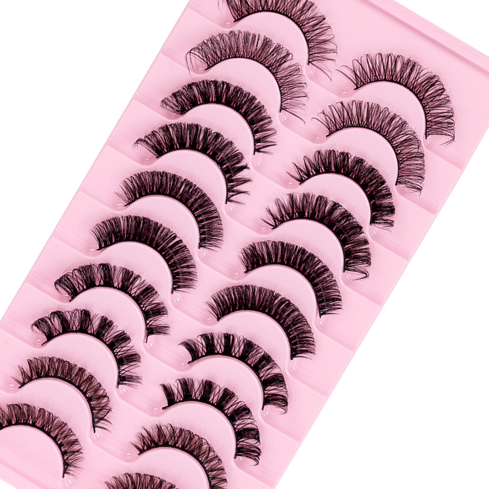 LOCEAST False Eyelashes Russian Strip Lashes Fluffy 5 Styles Mixed Fluffy Volume D Curl Eyelashes Handmade Lightweight Cat Eye Faux Mink Eyelashes 10 Pairs Pack