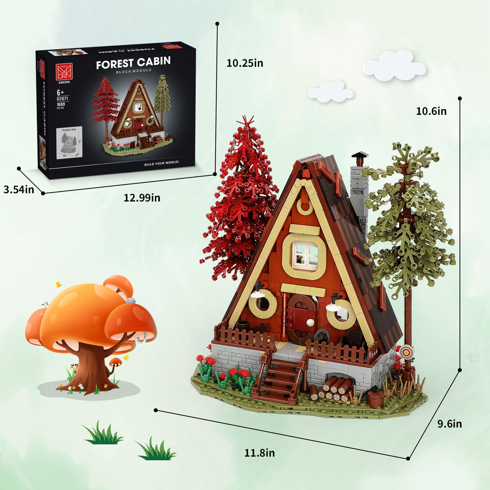 QLT A-Frame Cabin Building Set, Wooden Forest House with LED Lighting Kit, Gift for Adults, Compatible with Lego Adult Cabin (1689 Pcs)