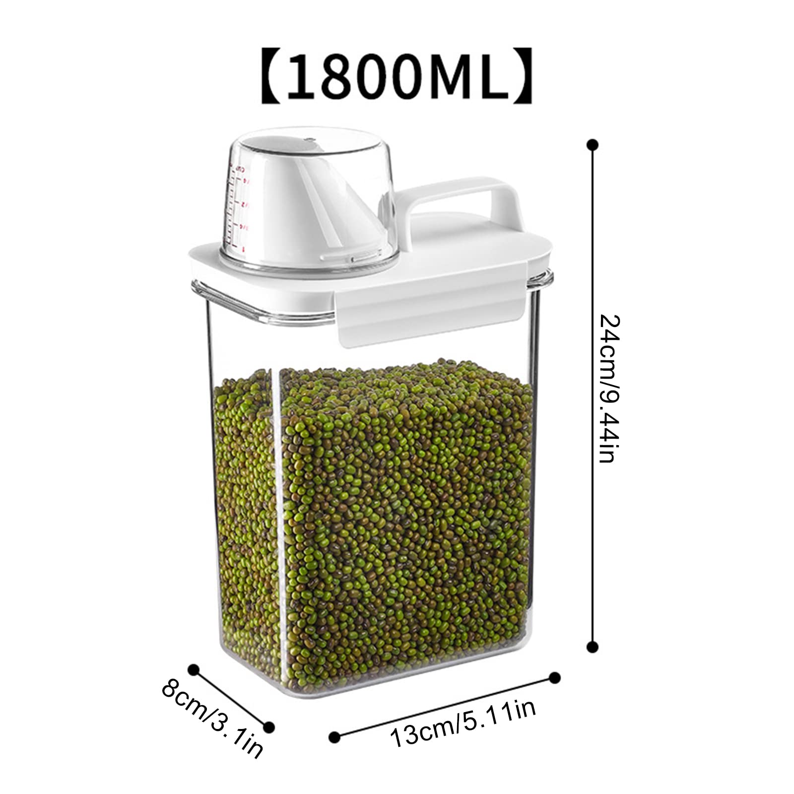 Plcnn Rice Storage Container, Food Storage Containers with Lids Airtight and Measuring Cup Clear Plastic Kitchen and Pantry Organization Bin for Flour,Sugar,Grain,Rice & Baking