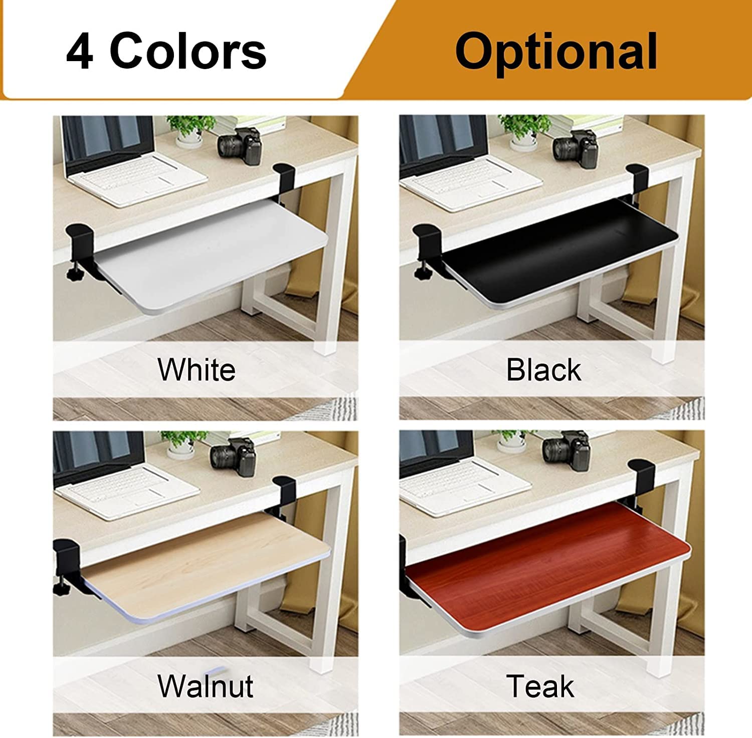 Keyboard Tray Stores Under Desk 4 Colours Wooden Keyboard Tray Storge Shelves Under Desk Sliding, Push-Pull Keyboard Shelf/Keyboard Mouse Support, Height Adjustable Keyboard Drawer Stand