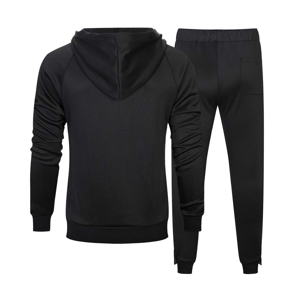 LBL Men's Sports Tracksuit Set Hooded Zip-up Casual Gym Jogging Sweat Suit Black M