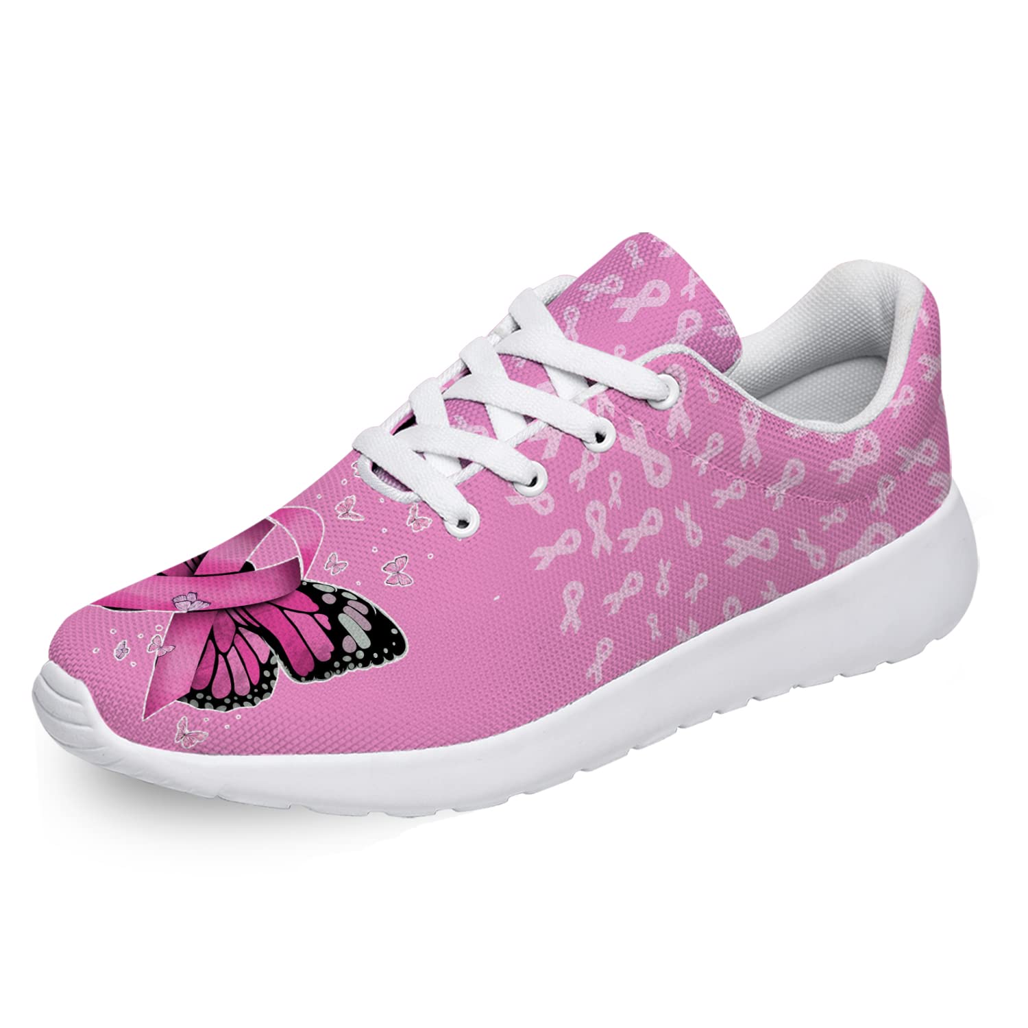 lodaden Pink Shoes Mens Womens Breast Cancer Awareness Sneakers Tennis Running Shoes Gifts for Survivor,US Size 9 Women/7.5 Men