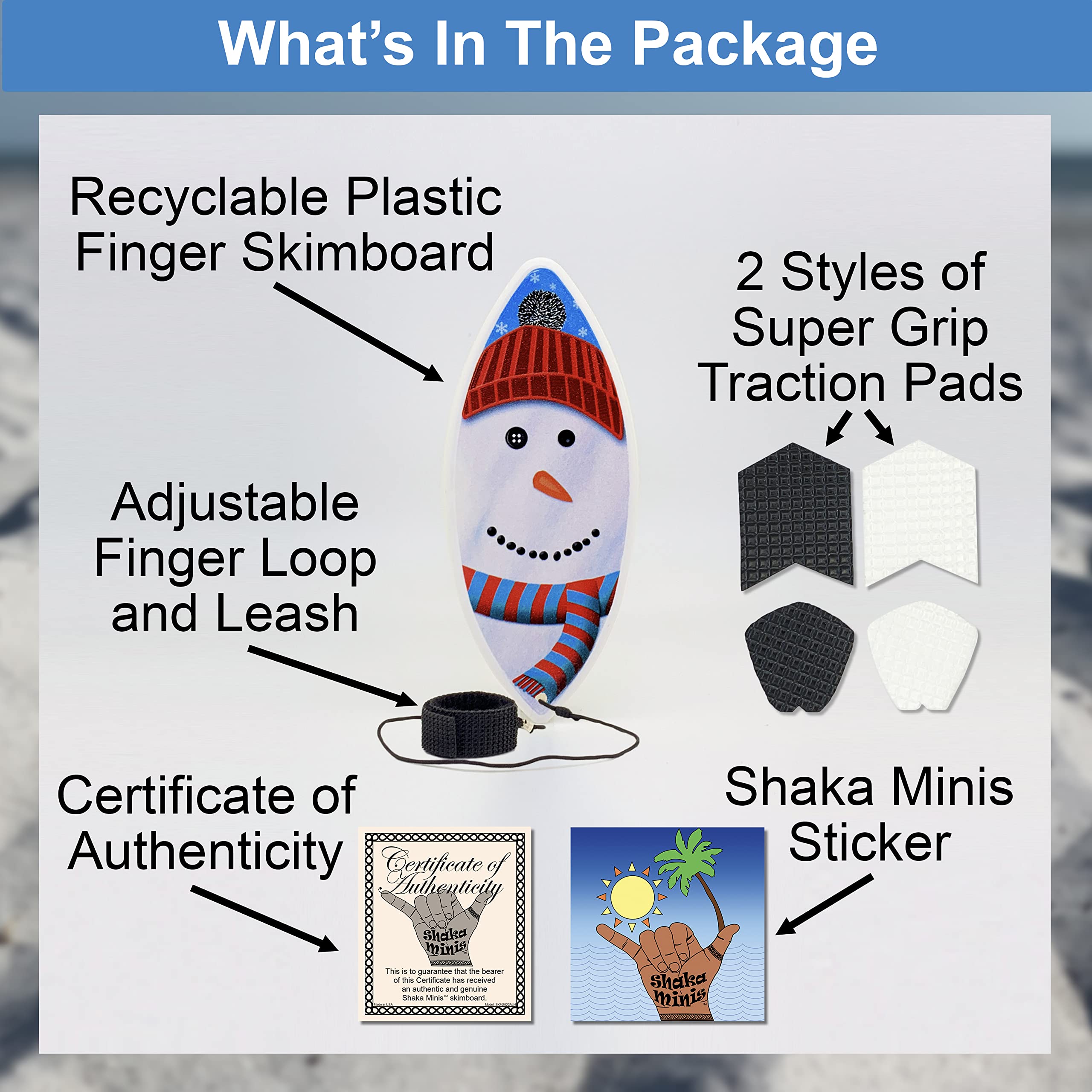 Shaka Minis Finger Skimboard | Finger Surfboard - Skim and Surf The Wind, Waves and Almost Anywhere (Snowman)