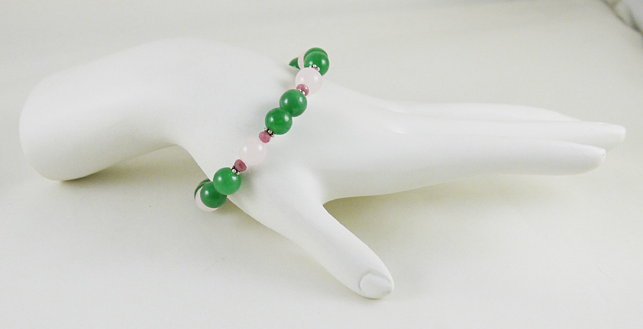 Kit Johnson Designs Rose Quartz Bracelet with Aventurine and Rhodonite - 7 1/2" - Sterling Silver, Love
