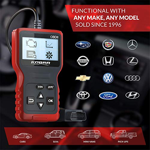 Kobra Newest Version OBD2 Scanner Car Code Reader - Universal Auto OBD Car Diagnostic Tools for All Cars, Automotive Check Engine Readers with Reset (Black and Red)