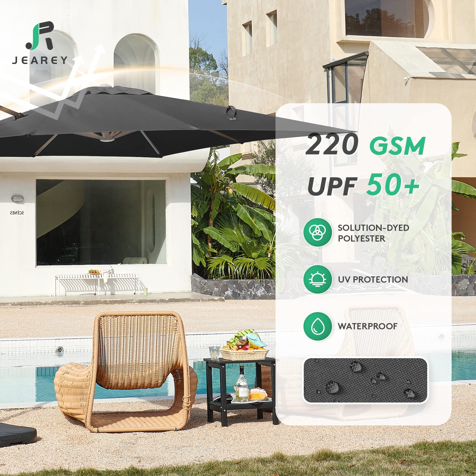 JEAREY 8.2FTx8.2FT Square Cantilever Patio Umbrella Roating Outdoor Offset Umbrella Heavy Duty Sun Umbrella, Grey