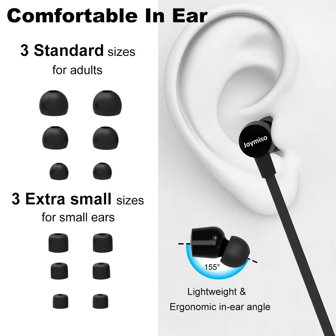 Joymiso Tangle Free Earbuds for Kids Women Small Ears with Case, Comfortable Lightweight in Ear Headphones, Flat Cable Ear Buds Wired Earphones with Microphone and Volume Control for Cell Phone Laptop