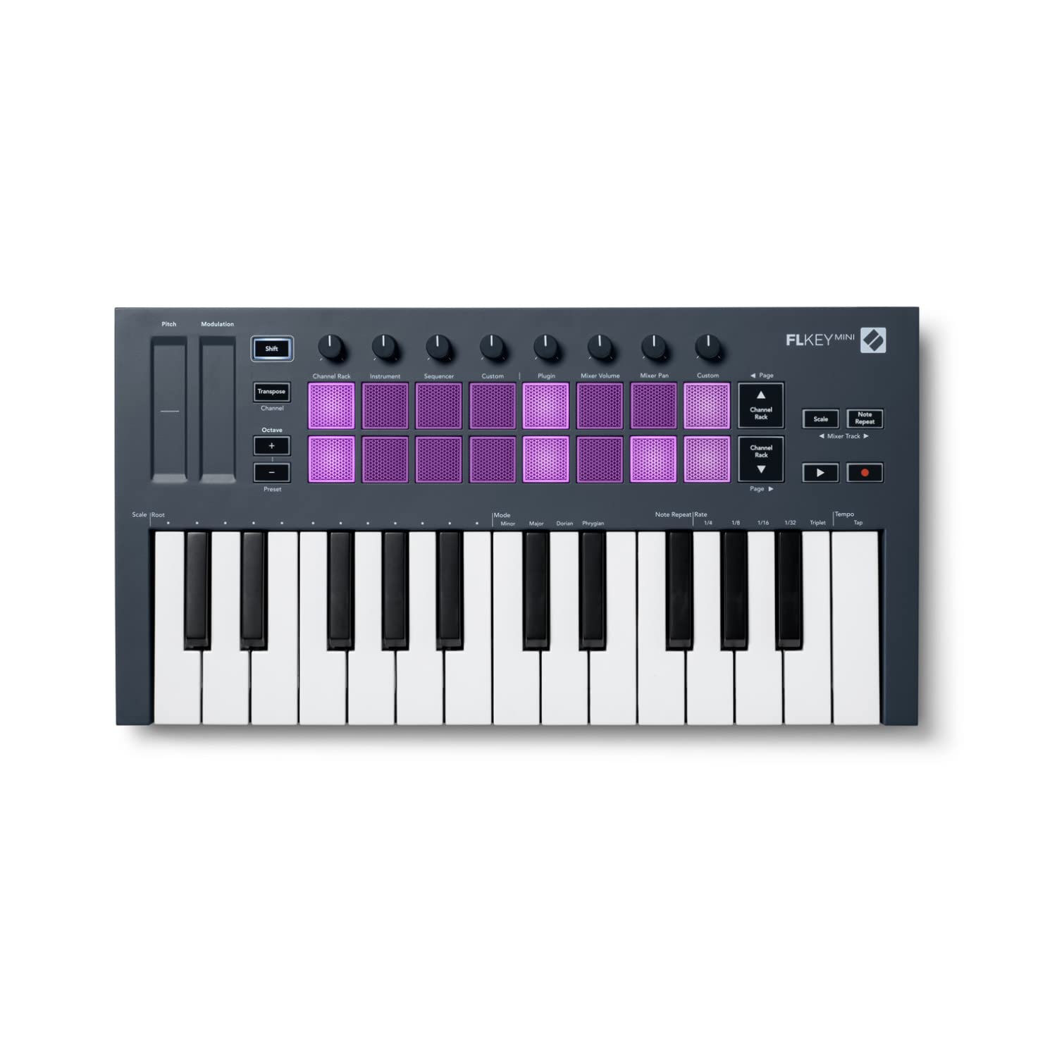 Novation FLkey Mini 25-Key MIDI Keyboard Controller Bundle for FL Studio with 20 Producer Edition (Boxed), Keyboard Piano Style Sustain Pedal (Black) and 4-Port USB 3.0 Hub (4 Items)