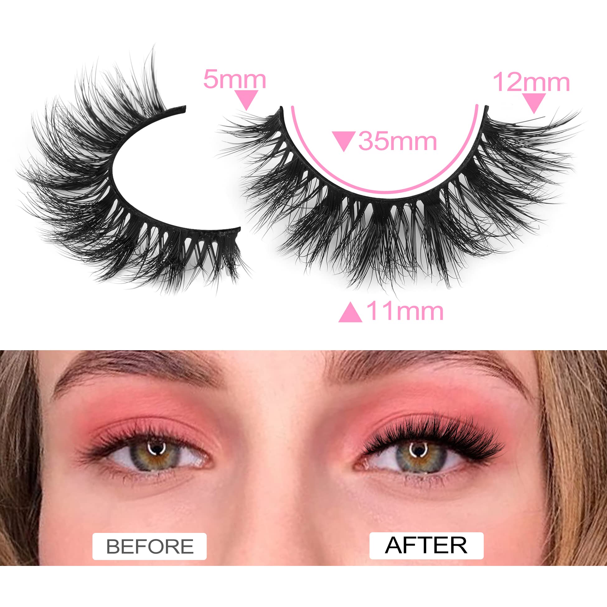 Lashes Cat Eye Natural Eyelashes Wispy 3D Curly Short Crisscross Mink Lashes 8 Pairs Fluffy Fake Eyelash Pack by Mavphnee
