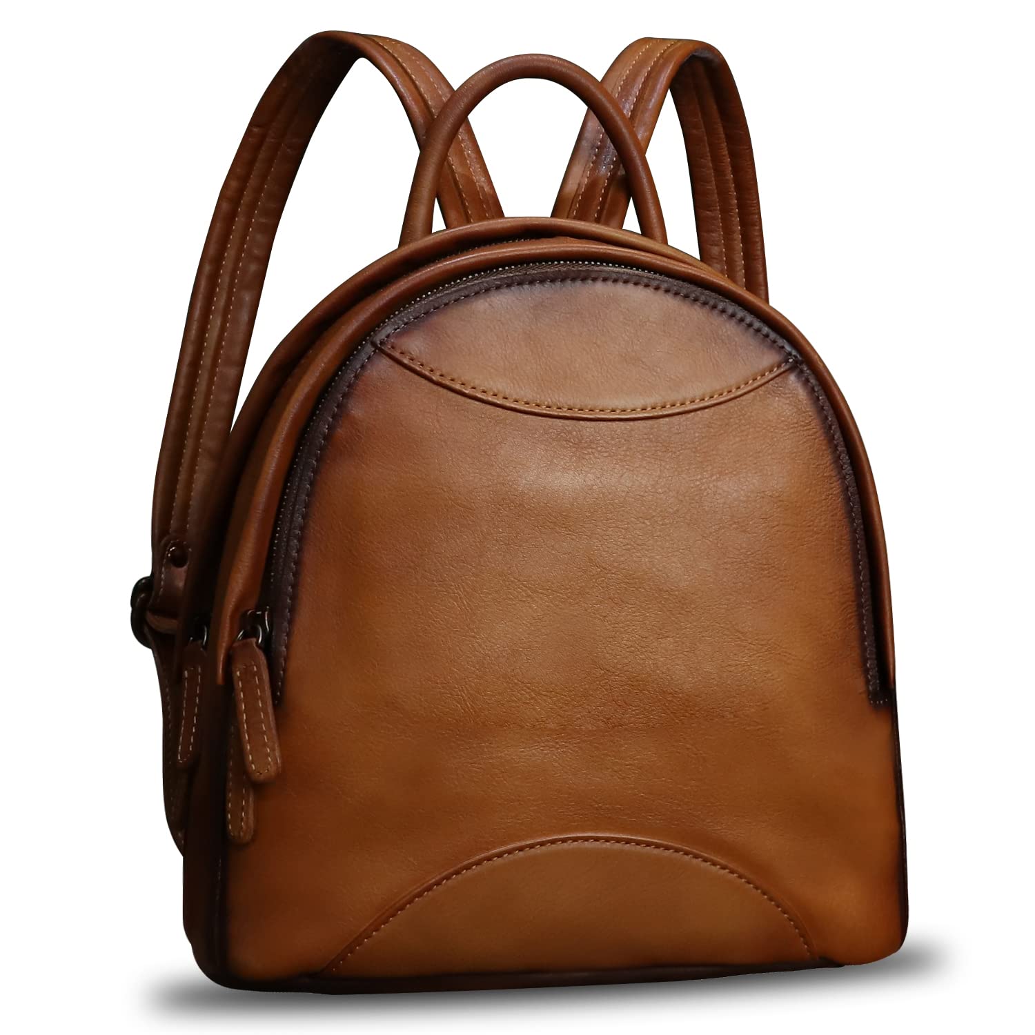 LRTO Genuine Leather Backpack Purse for Women Retro Handmade Small Casual Rucksack Satchel Back Bags Knapsack (Brown)