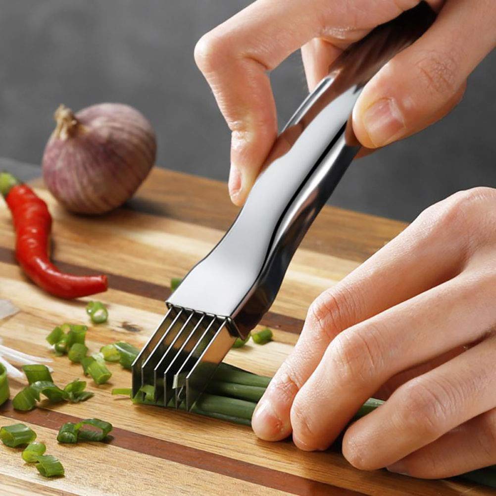 Kitchen Shred Silk The Knife, Stainless Steel Chopped Green Onion Knife, Curved Handle Design, Food Speedy Chopper Green Onion Cutter Kitchen Tool (2Pcs)